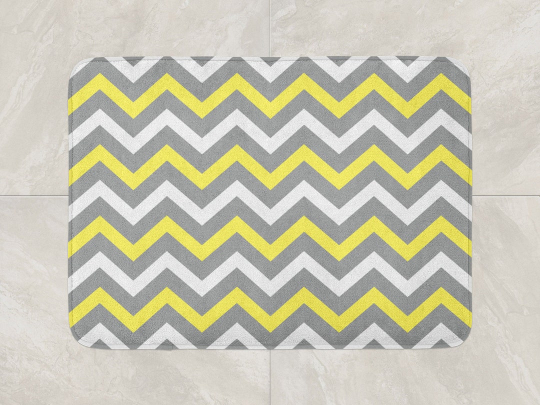 Chevron Bath Mat, Modern Bathroom Decor, Foam Bath Rug, Yellow Grey ...