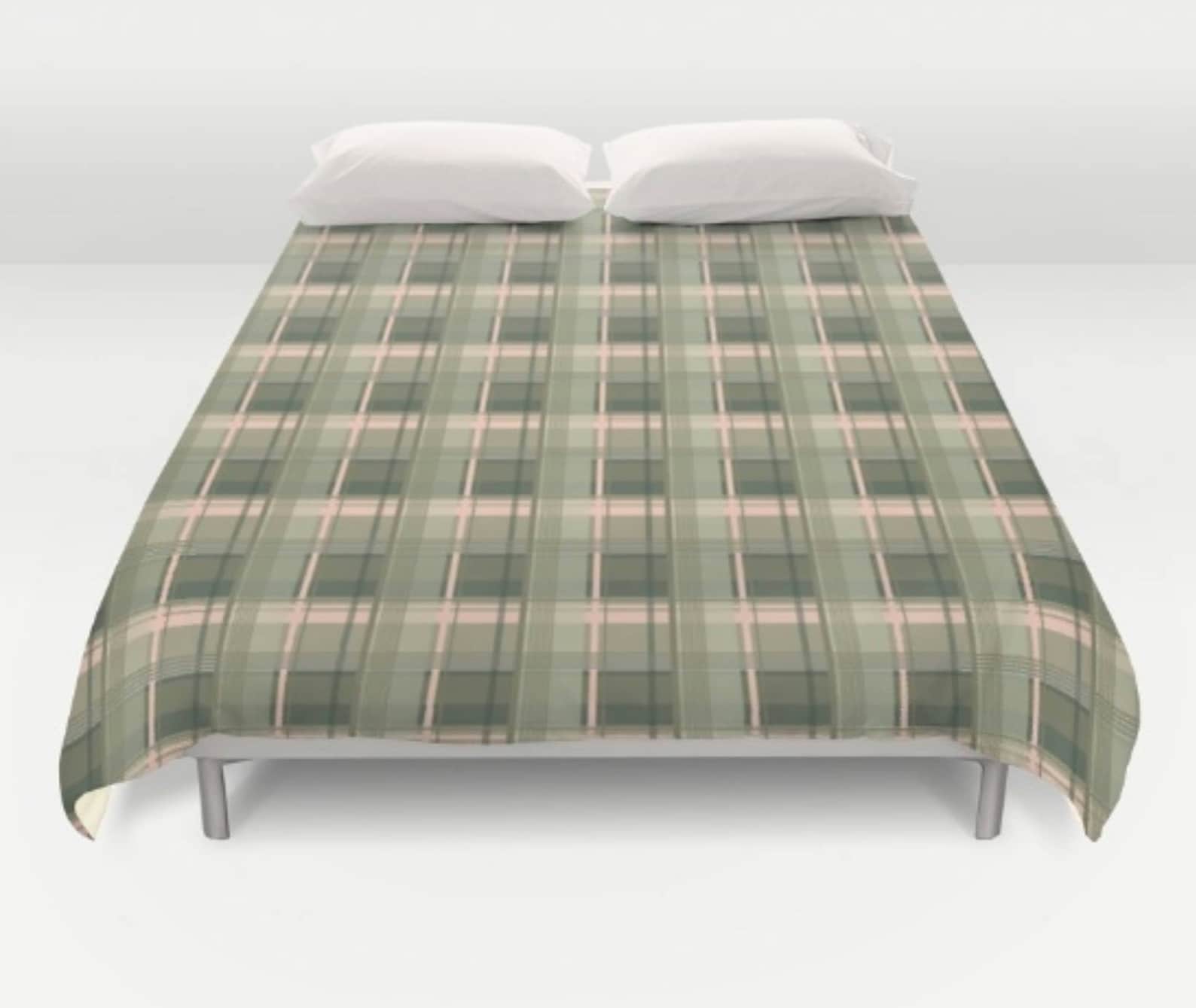 Green Duvet Cover, Plaid Bedding, Checkered Bed Cover, King Queen Full ...