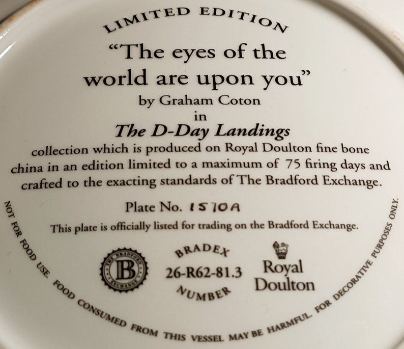 Bradex Royal Doulton Limited Edition Collectors Plate the D-day Landings the Eyes of the World ...