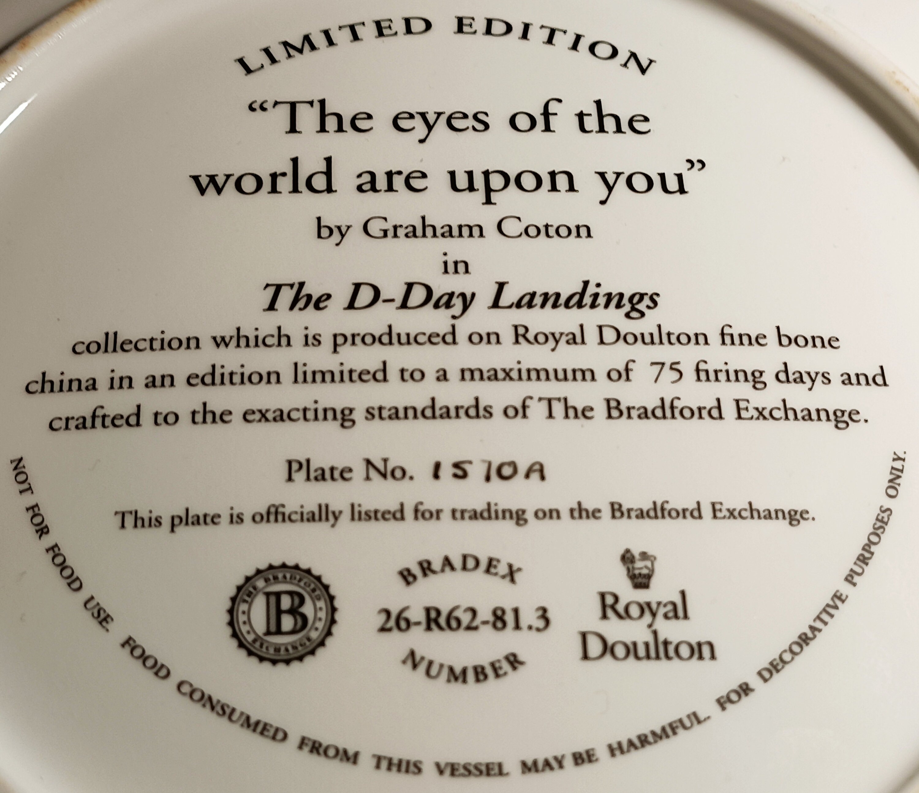 Bradex Royal Doulton Limited Edition Collectors Plate the D-day Landings the Eyes of the World ...