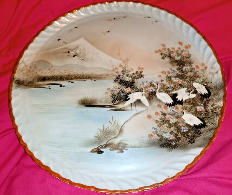 Vintage Pottery Very Large Hand Painted Japanese Kutani Serving Tray ...