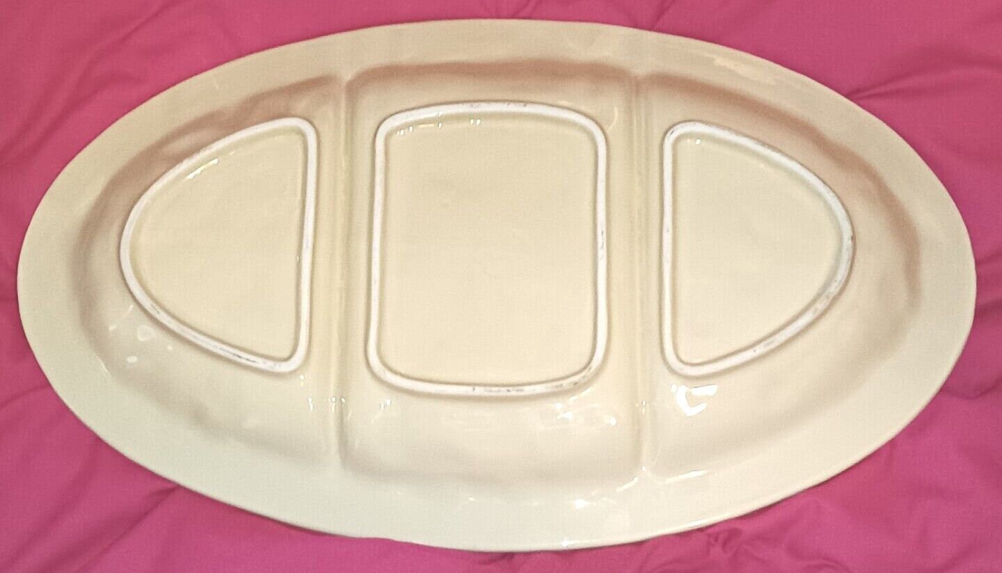 Vintage Large Heavy Pottery 3 Section Serving Platter 3D Relief Leaf ...