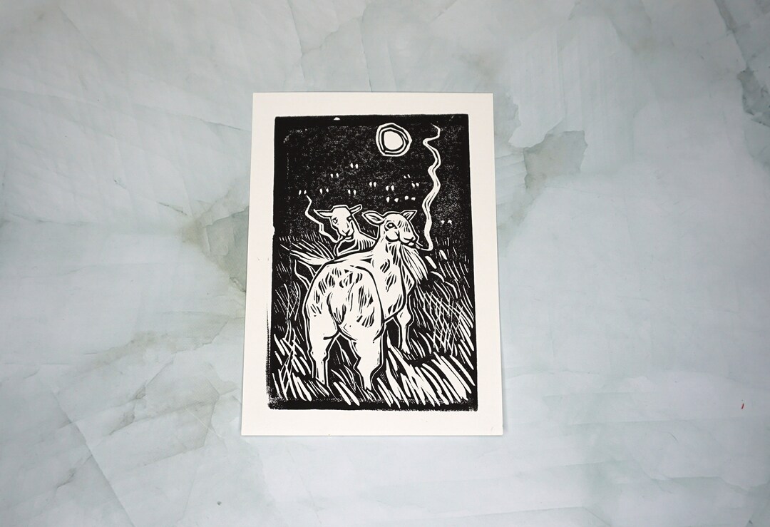Sheep Smoke Break 5x7 Block Print - Etsy