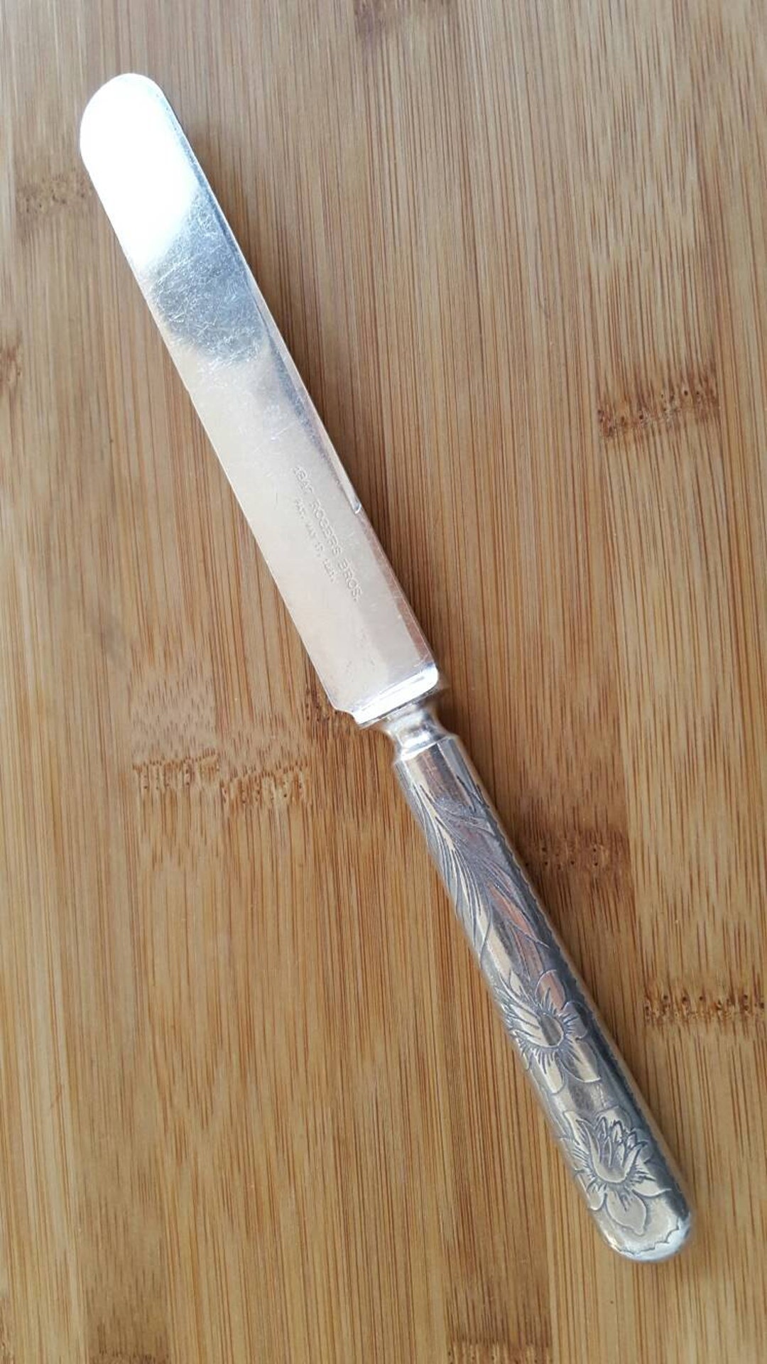 Antique 1847 ROGERS Bros 1882 EMBOSSED Hollow Handle Blunt Dinner Knife ...