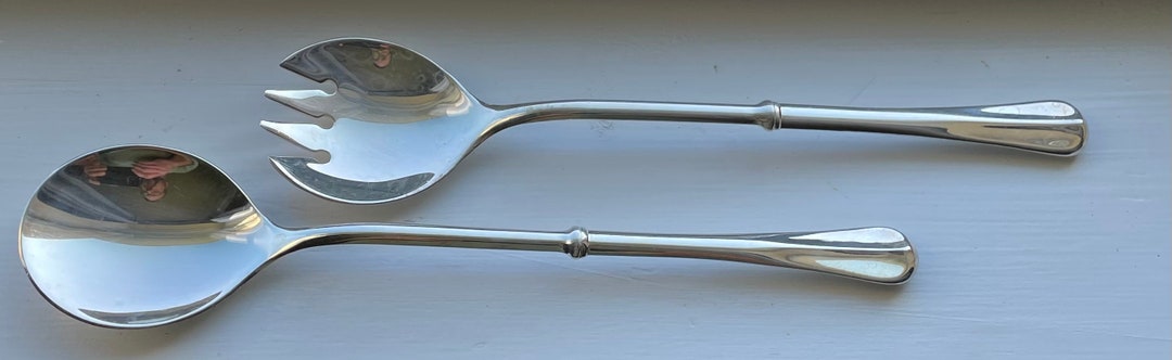 Vintage Silver Plate QUEEN ANNE Handle Salad Serving Spoon & Fork ...