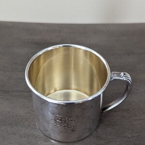 Vintage ONEIDA Silver Plate Baby Christening Cup 2 3/8" W/handle, Mono ...