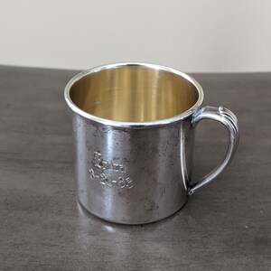 Vintage ONEIDA Silver Plate Baby Christening Cup 2 3/8" W/handle, Mono ...