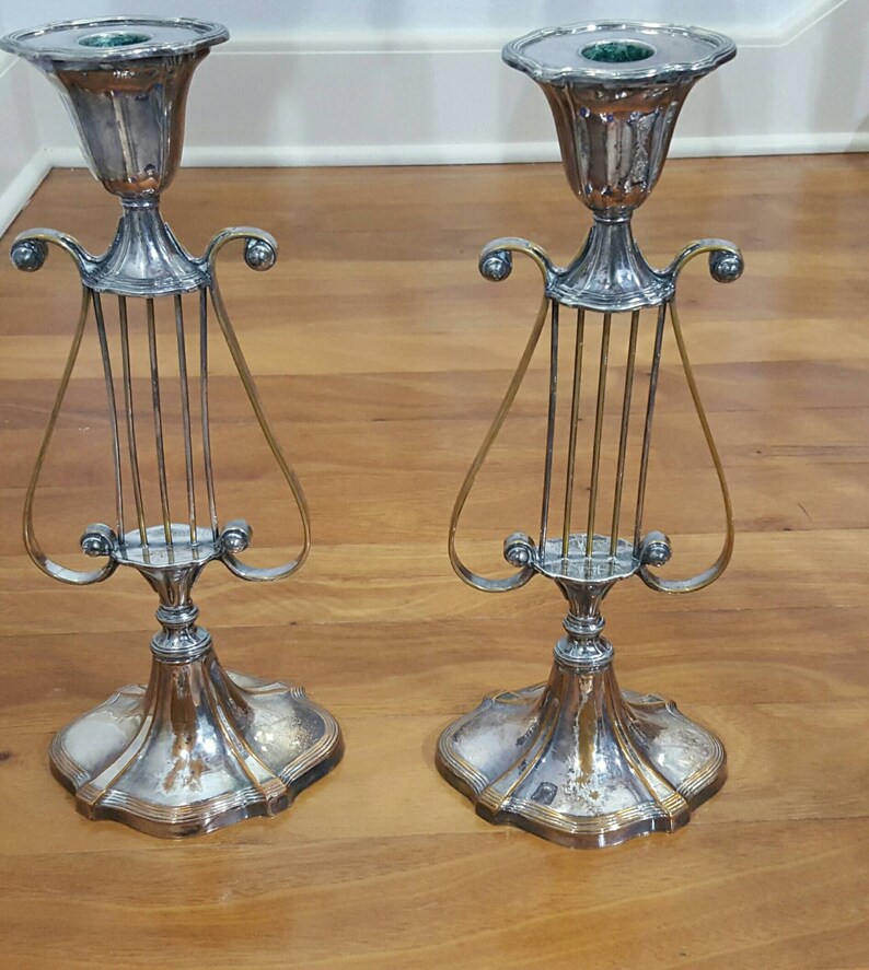 Gorgeous Vintage BARBOUR Silver Plate Large Harp Candlestick Holders 12 ...