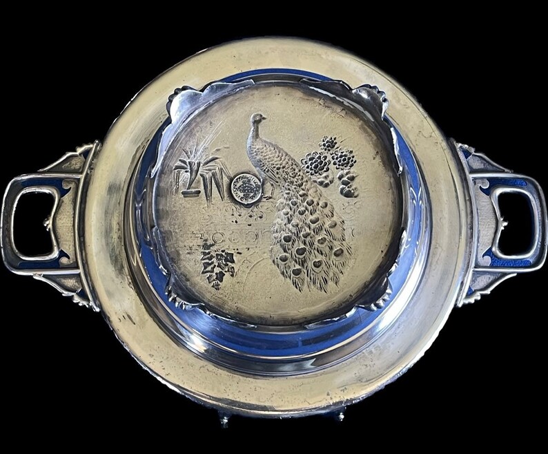 Antique SIMPSON HALL MILLER Co Silver 1898 Peacock Repousse Covered ...