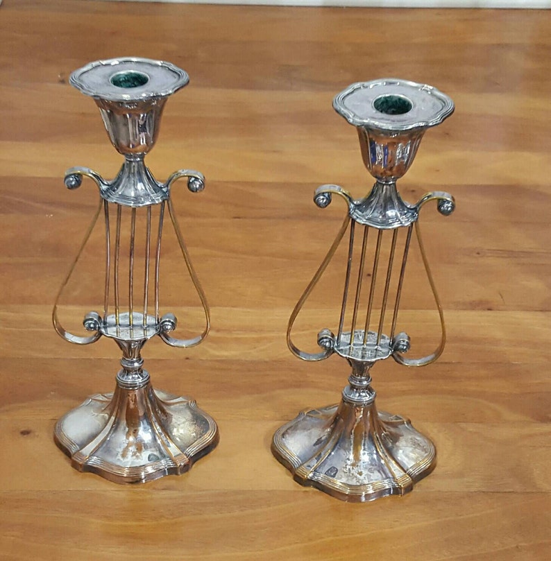 Gorgeous Vintage BARBOUR Silver Plate Large Harp Candlestick Holders 12 ...