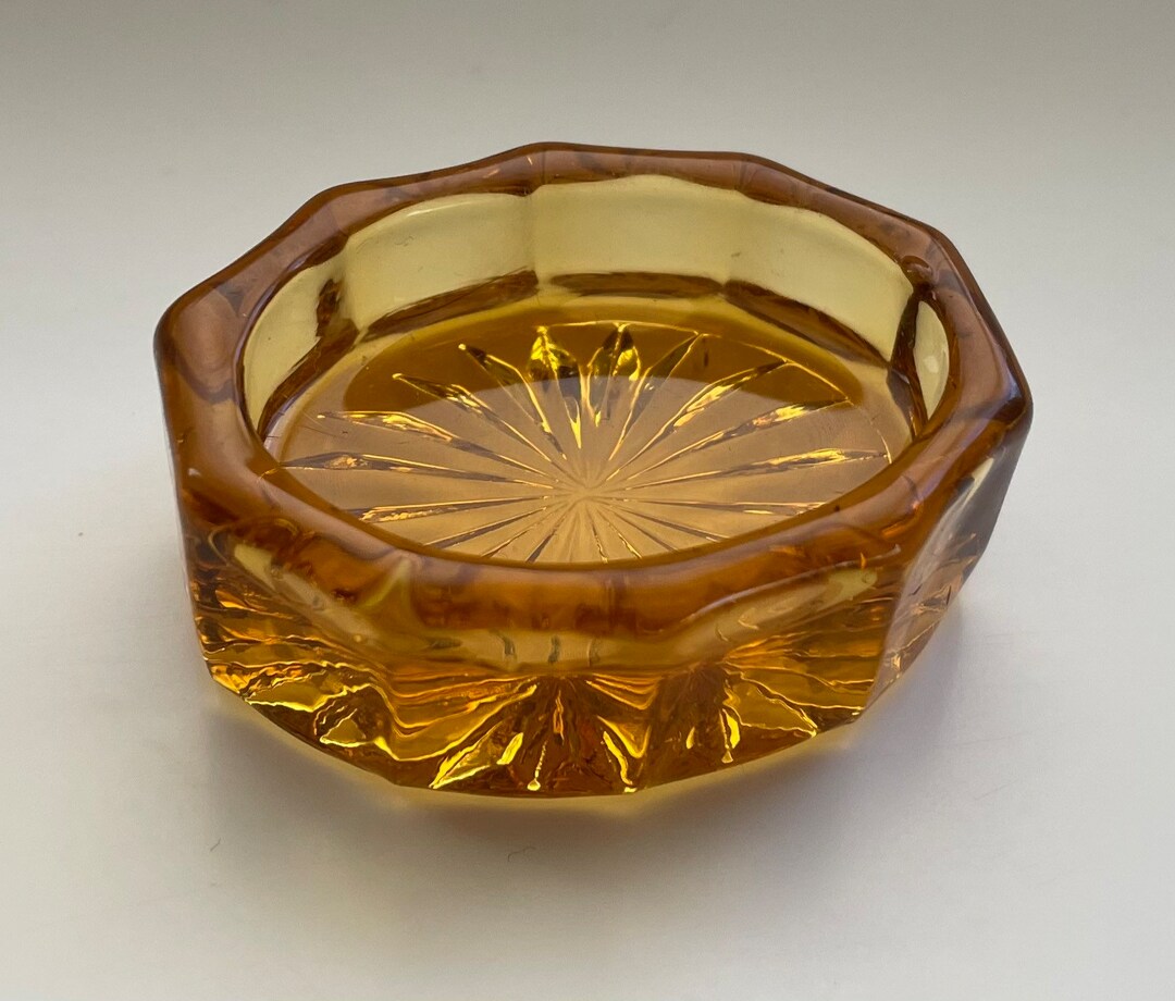 Gorgeous Vintage Collectible Art Deco Amber Cut Crystal Oblong Open ...