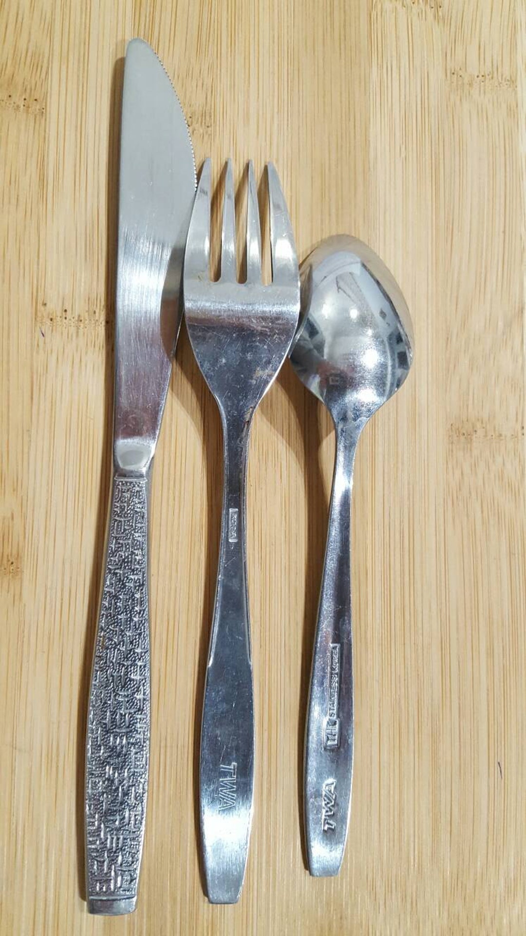 Vintage Collectible TWA AIRLINES Dinner Knife Serrated Blade, Fork ...