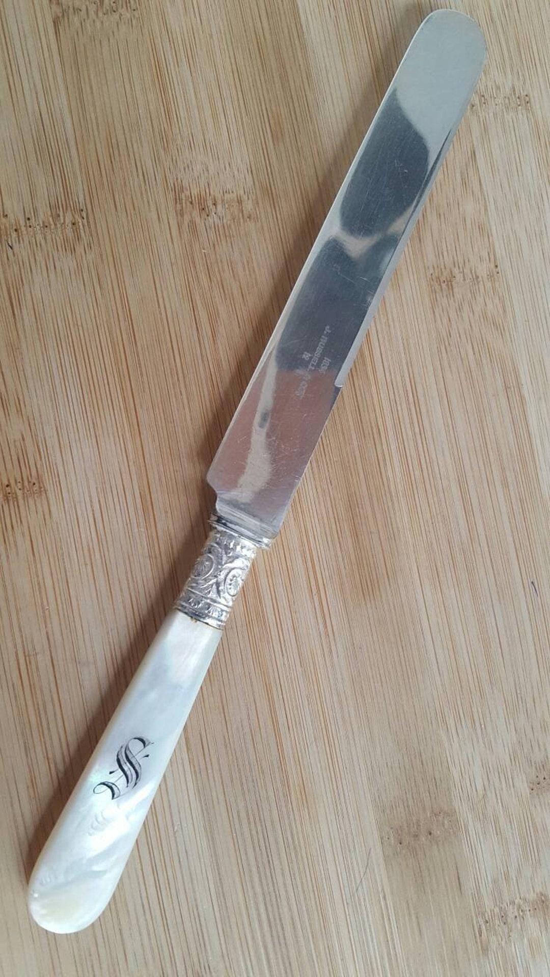 Antique 1834 J RUSSELL Mother of Pearl & Sterling Ferrule Old French ...