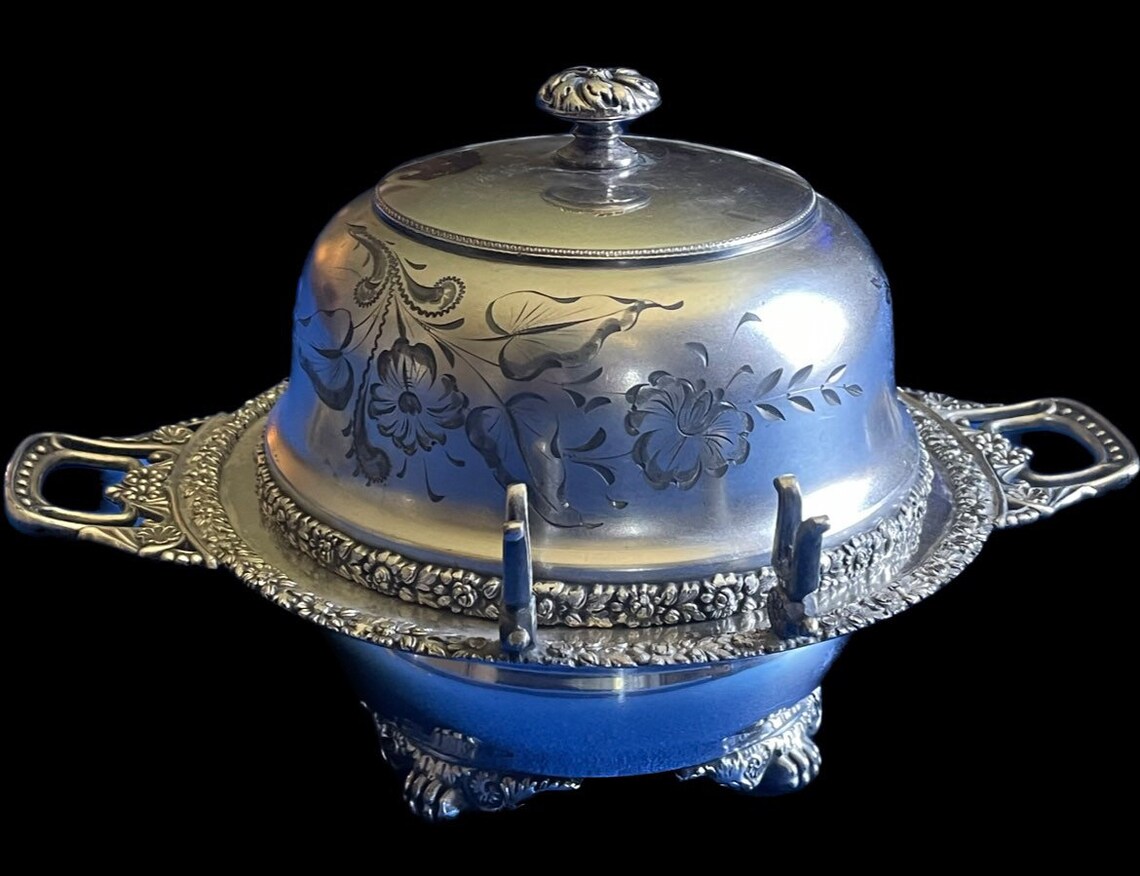 Antique SIMPSON HALL MILLER Co Silver 1898 Peacock Repousse Covered ...