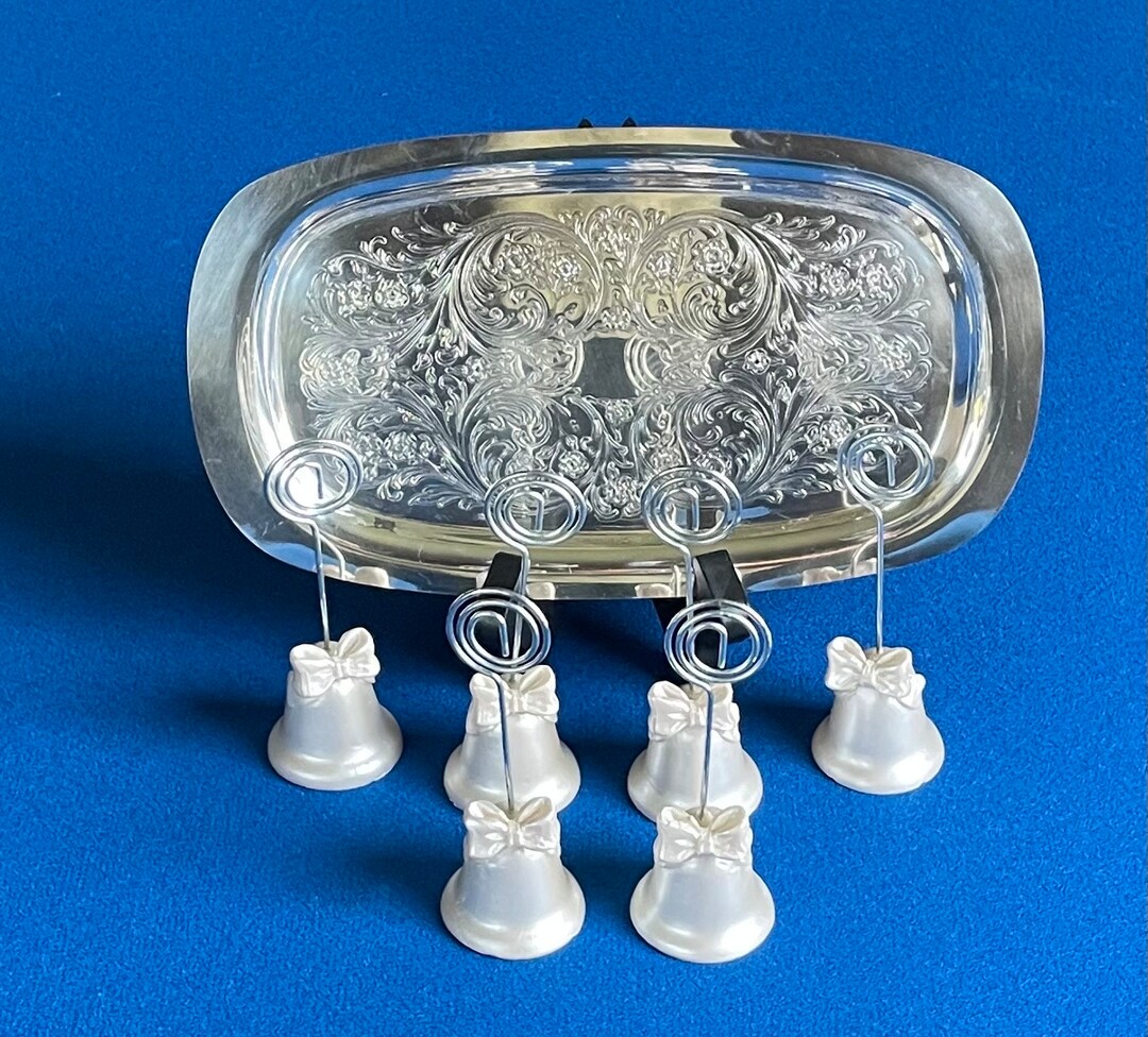 Vintage Novelty Figural Silver Bell Shaped W/bow Round Based Place Card ...