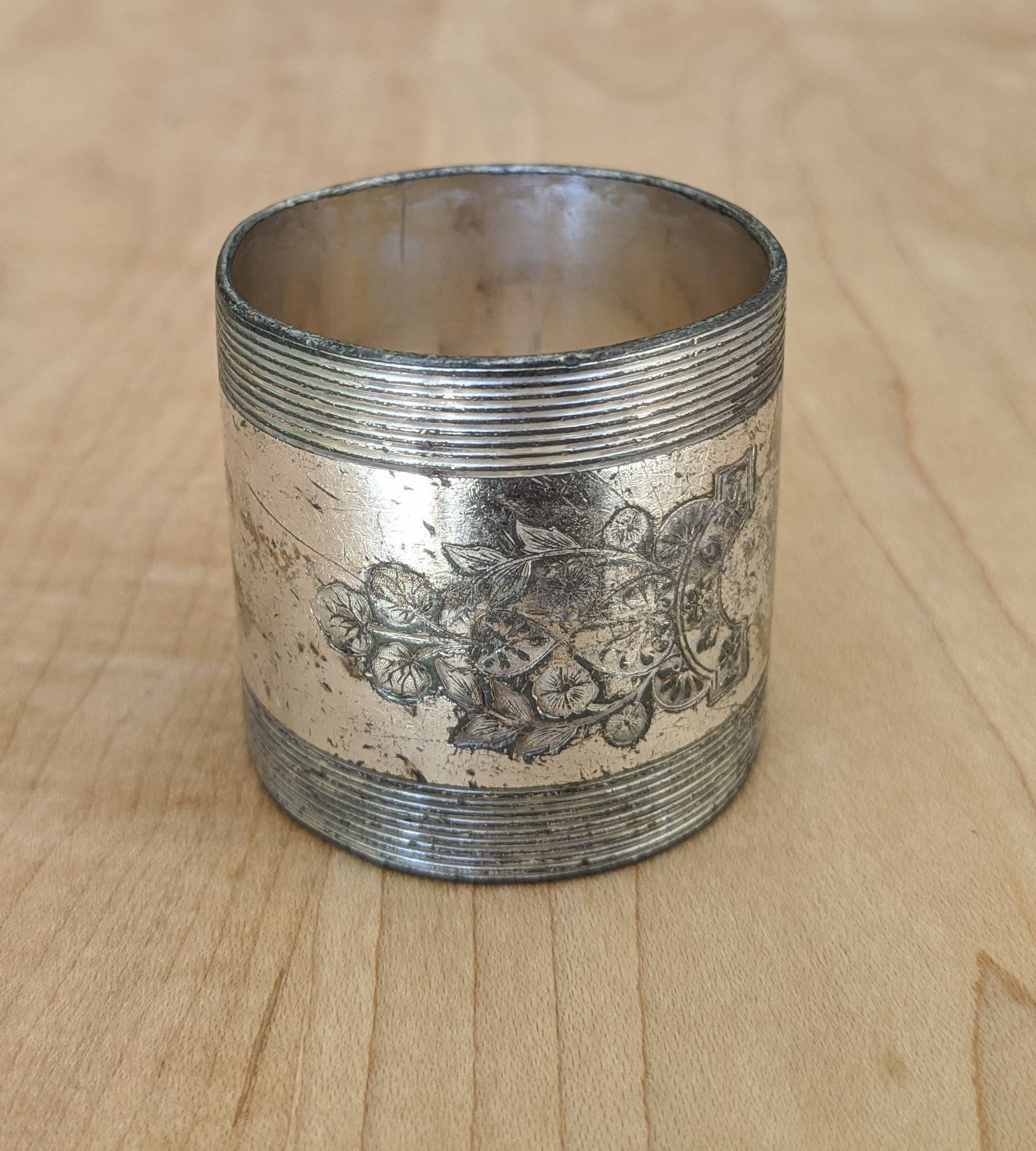 Antique Victorian Silver Plate Floral Etched Large Round Napkin Ring ...