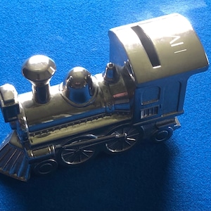 Vintage Collectible Silver Plate STEAM ENGINE TRAIN Souvenir Coin Bank ...