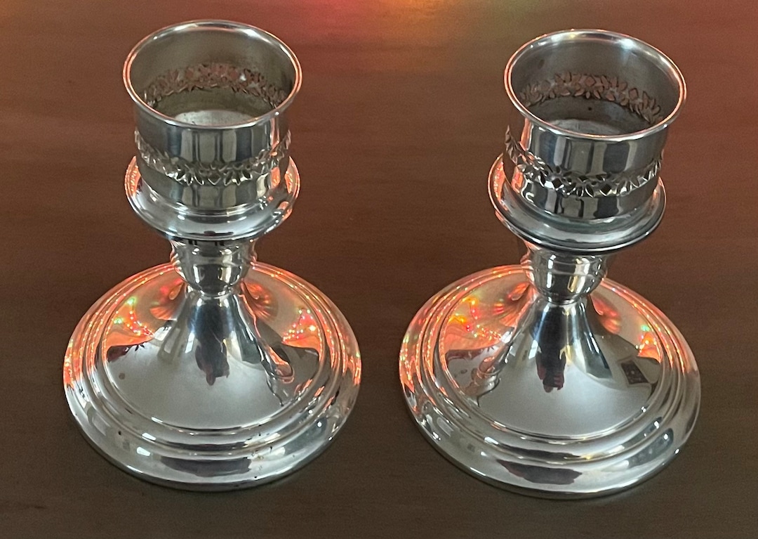 Vintage GORHAM Silver Weighted Candlestick Holders 5" W Hurricane ...