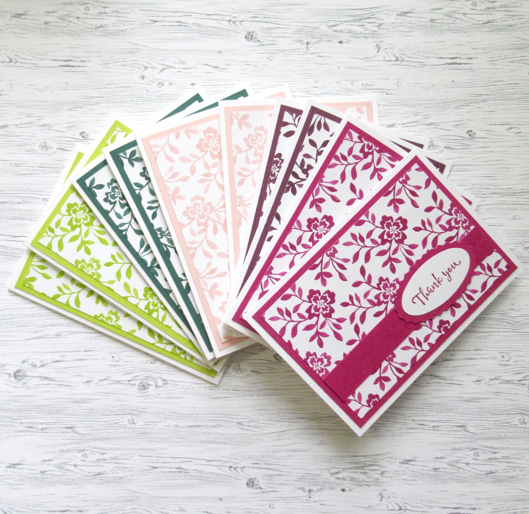 Handmade Thank You Note Cards Set Summer Floral Design Small Thank You ...