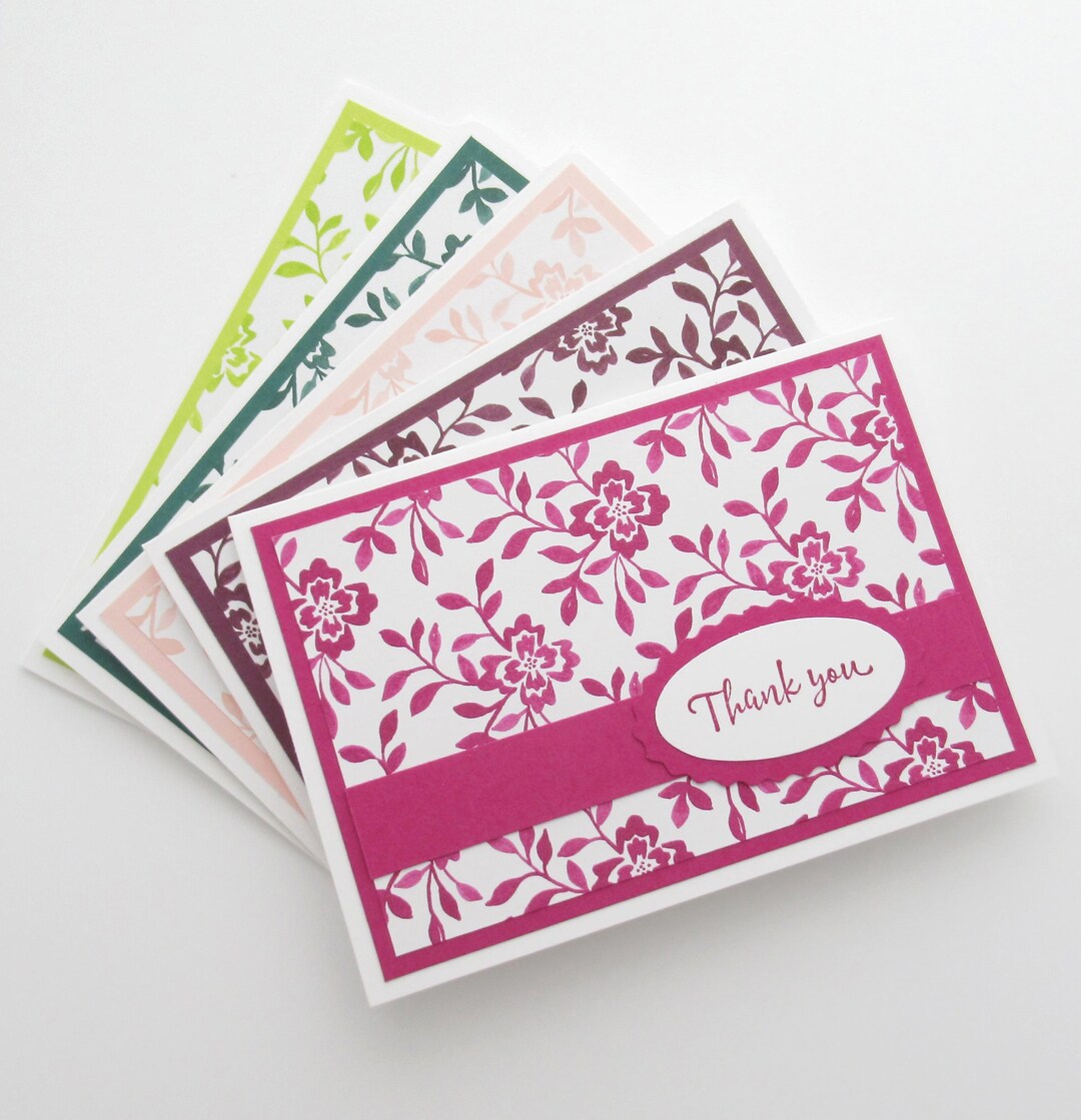 Handmade Thank You Note Cards Set Floral Design, Small Thank You ...