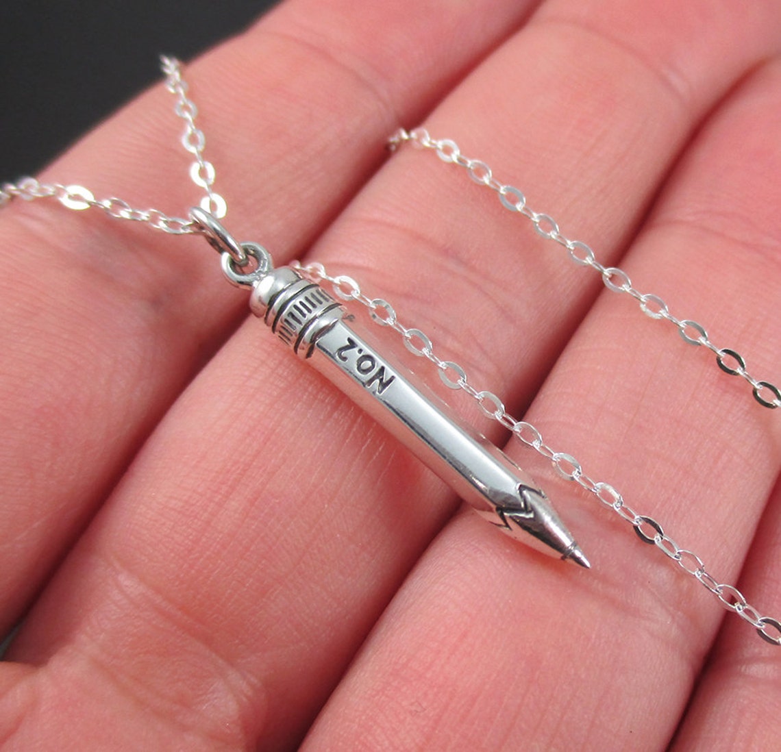 Pencil Necklace Sterling Silver Writer Necklace Teacher - Etsy
