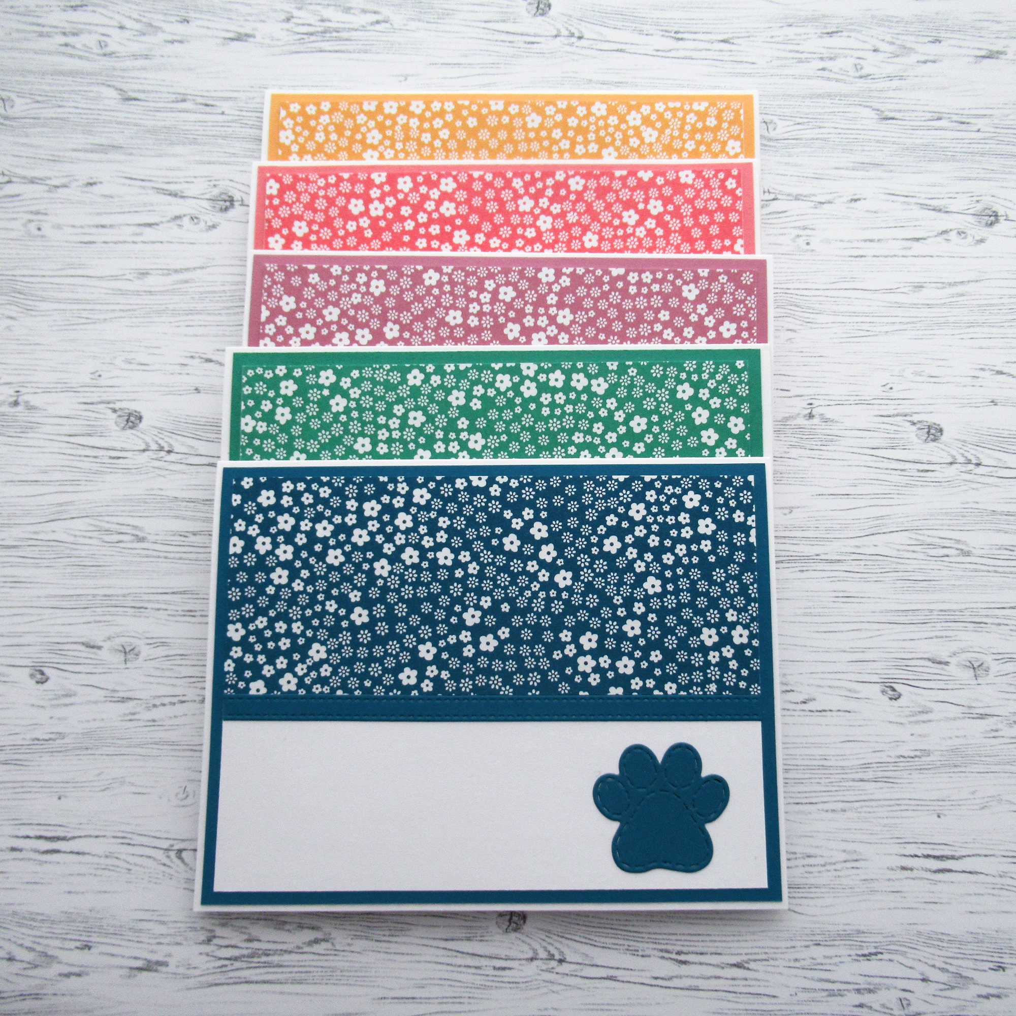 Paw Print Cards Handmade Cat Dog Paws Notecards Blank Inside Bright ...