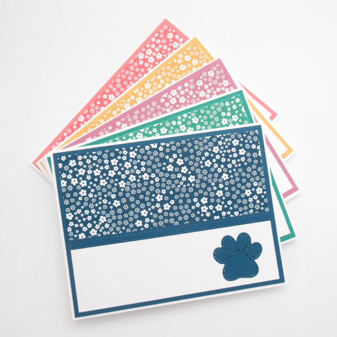 Paw Print Cards Handmade Cat Dog Paws Notecards Blank Inside Bright ...