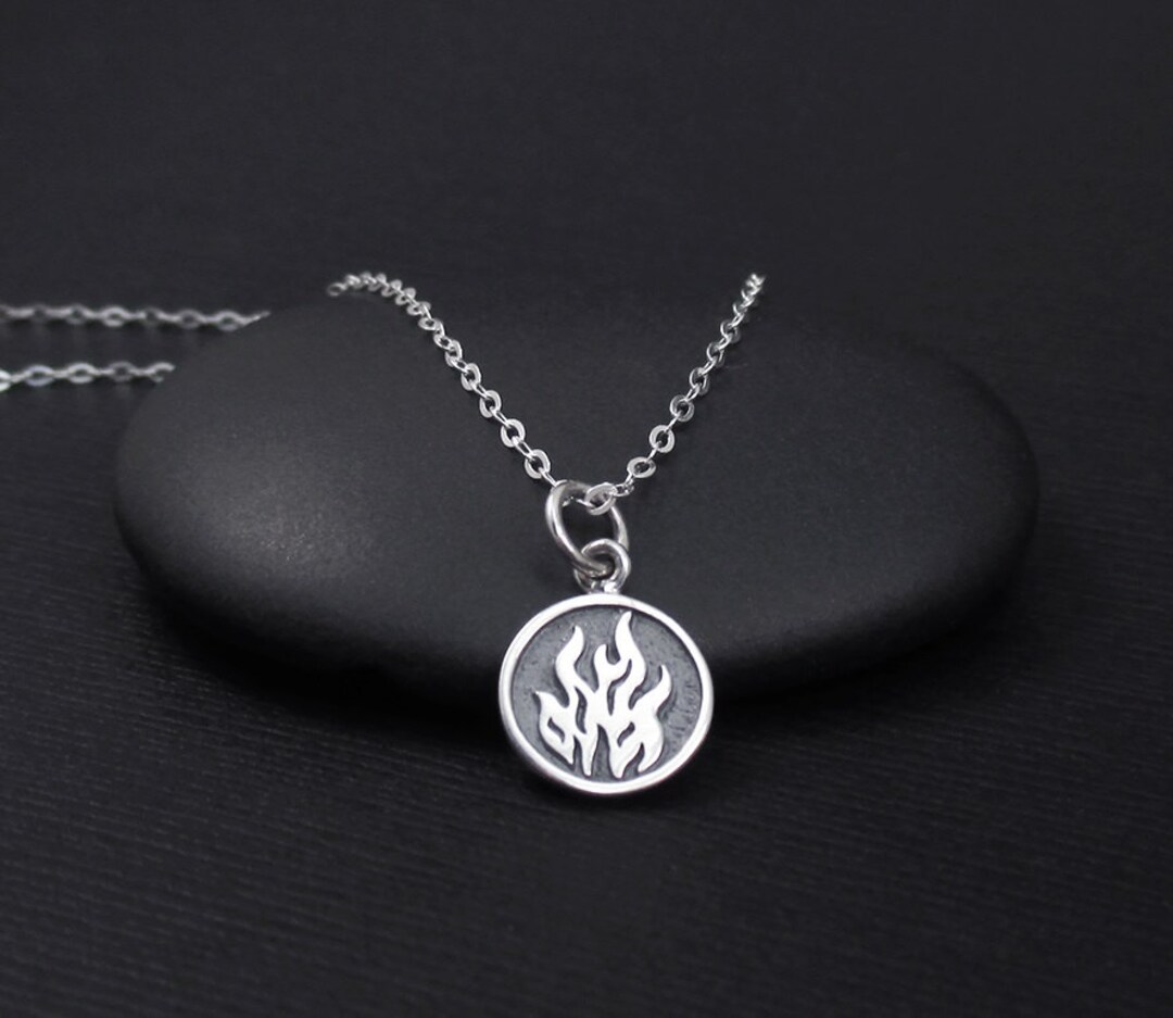 Mini Sterling Silver Fire Element Necklace Tiny Flame Charm Elemental ...