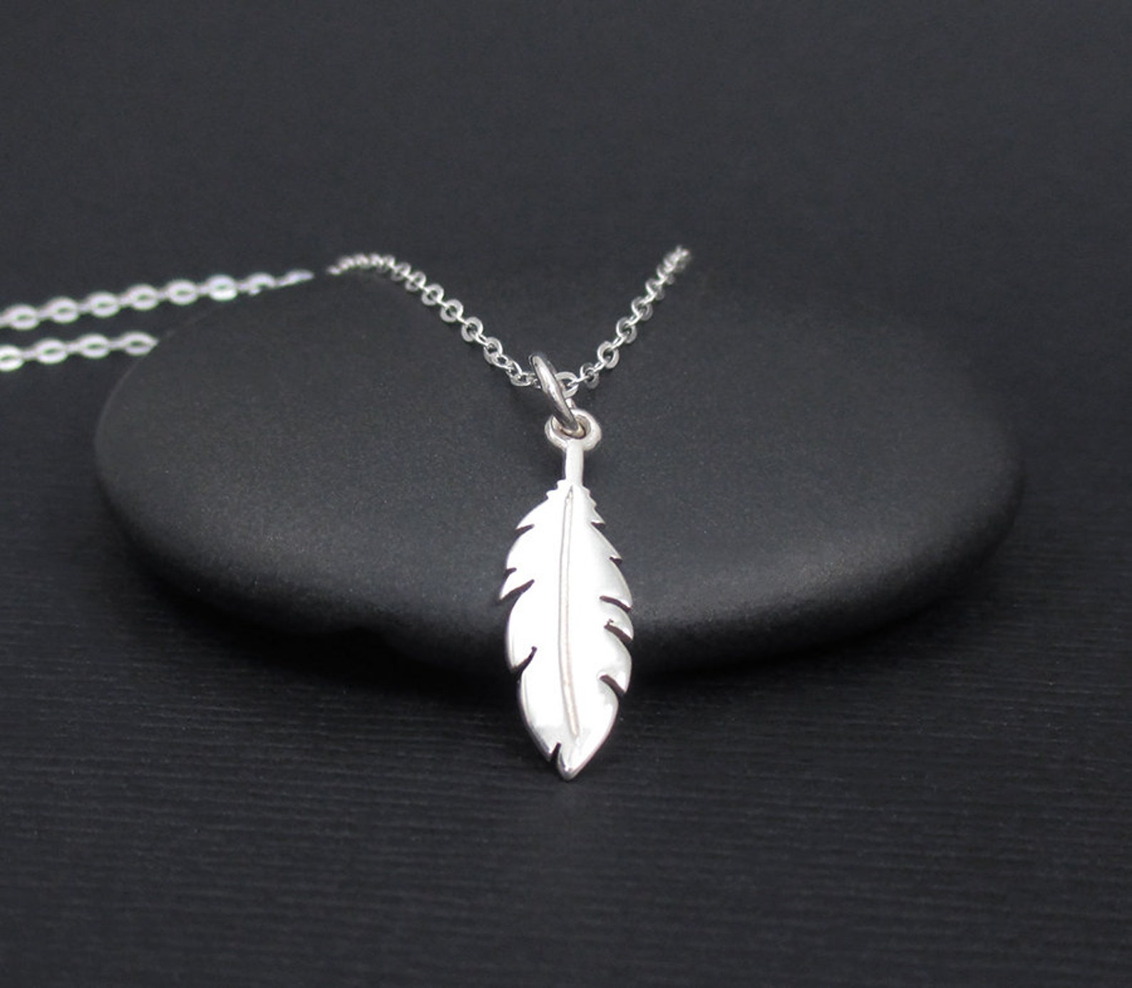 Feather Necklace Sterling Silver Tiny Feather Necklace Dainty - Etsy