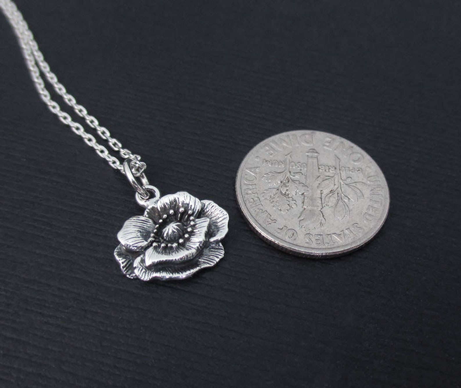 Poppy Flower Necklace Sterling Silver Poppy Flower Charm - Etsy