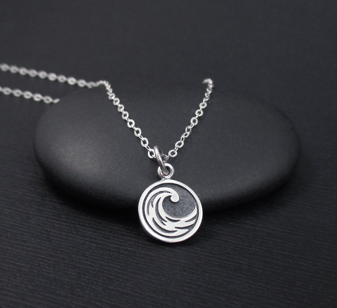 Mini Sterling Silver Water Element Necklace Tiny Ocean Wave Charm ...