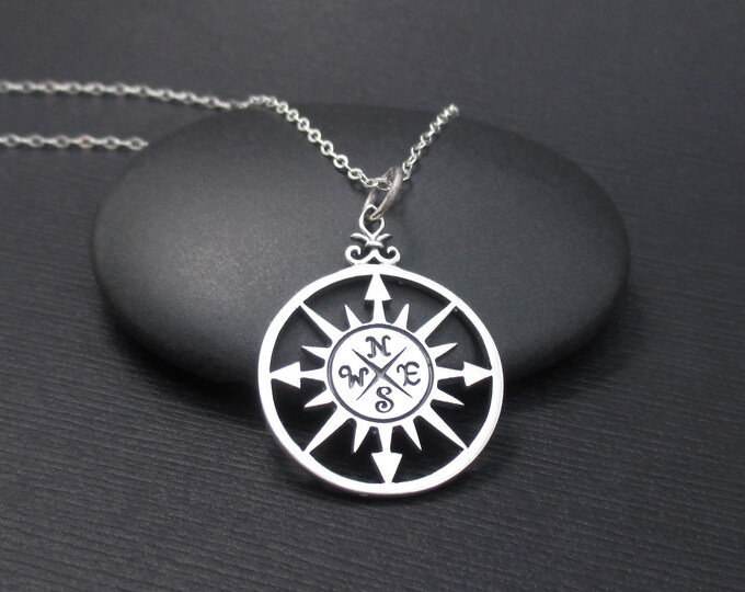Compass Rose Necklace Sterling Silver Compass Necklace, Graduation Gift ...