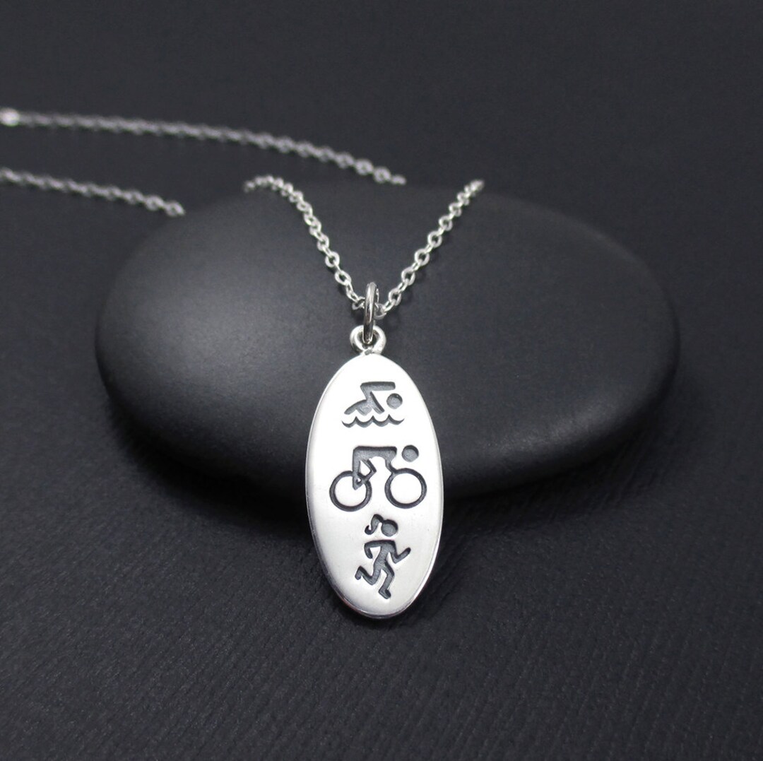 Sterling Silver Triathlon Symbol Necklace Swim Bike Run Charm ...