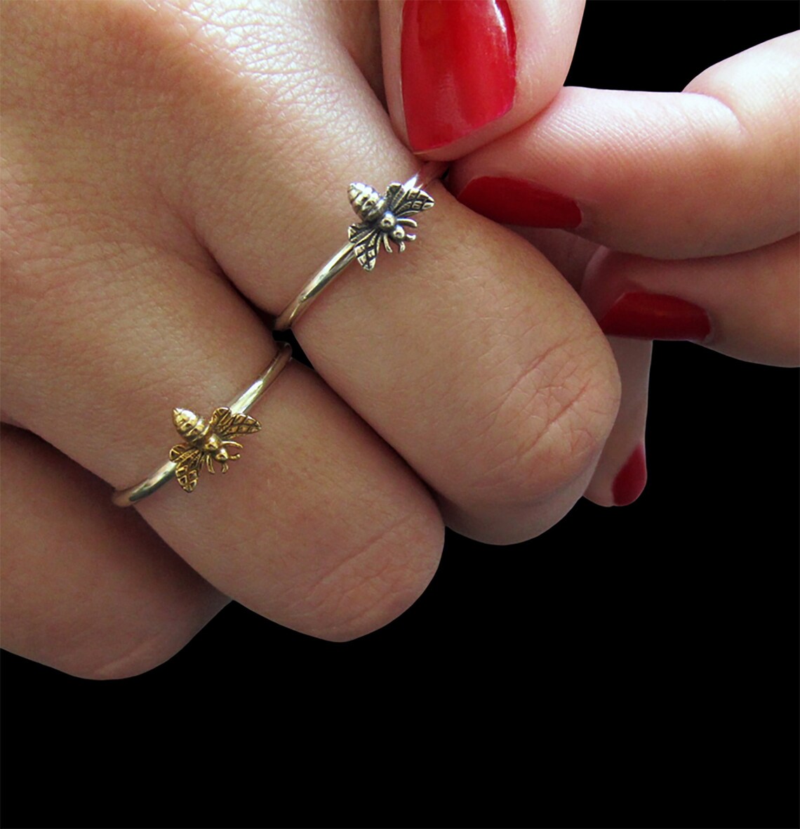 Honey Bee Ring Sterling Silver Tiny Honeybee Bumble Bee Charm - Etsy