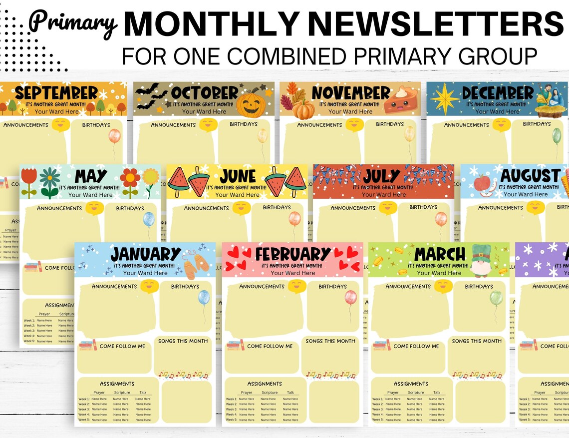 Primary Monthly Newsletters I Fillable I Printable - Etsy