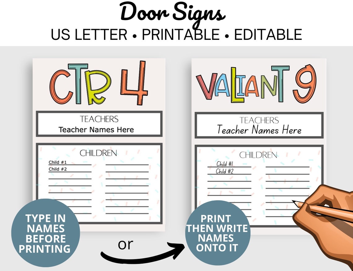Primary Door and Chair Signs-editable PRINTABLES - Etsy