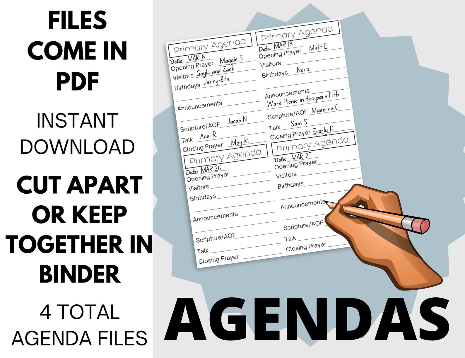 Primary Sharing Time Assignment Bracelets, Stickers, and Agendas BUNDLE ...