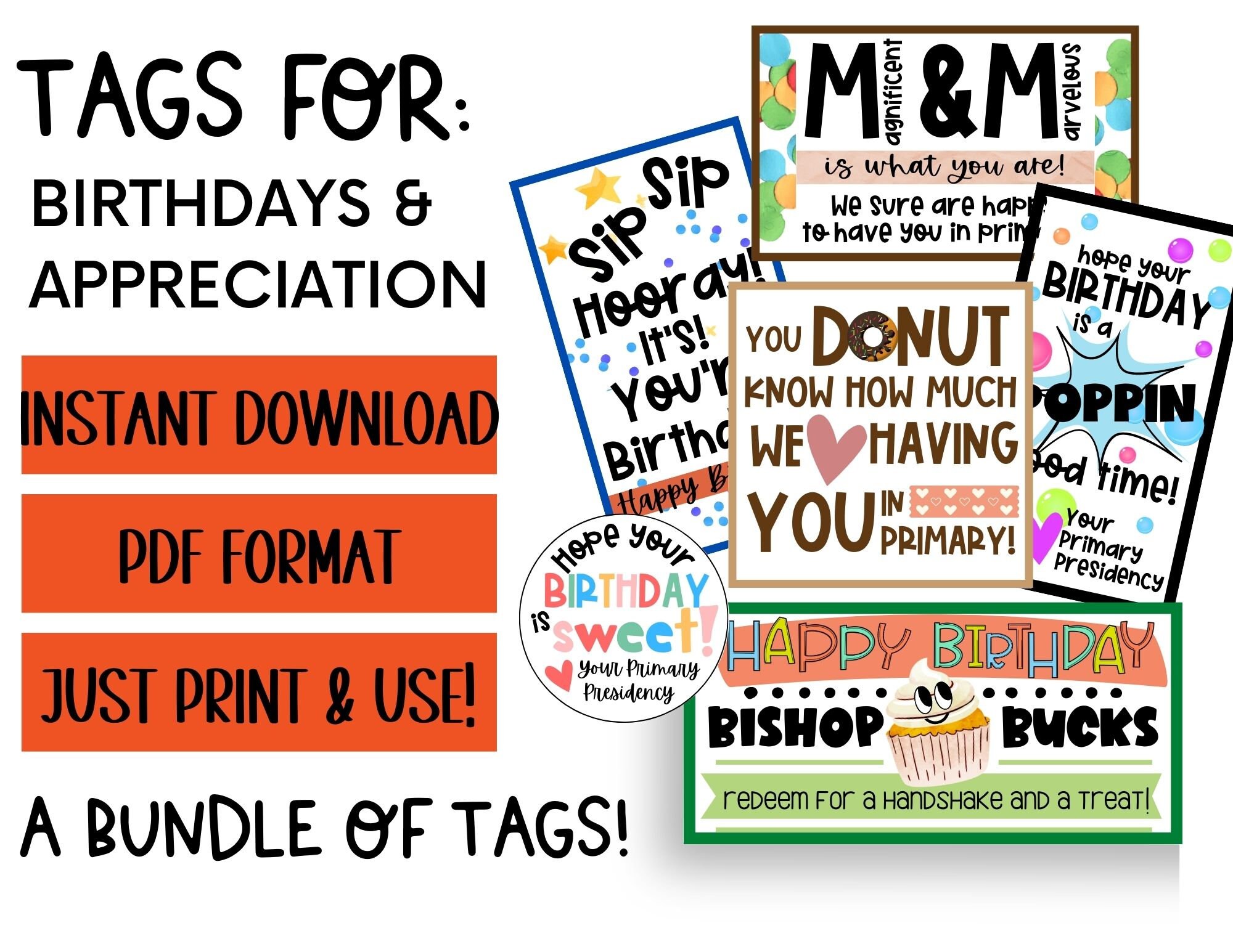 Birthday and Appreciation Tags for Primary Children - Etsy