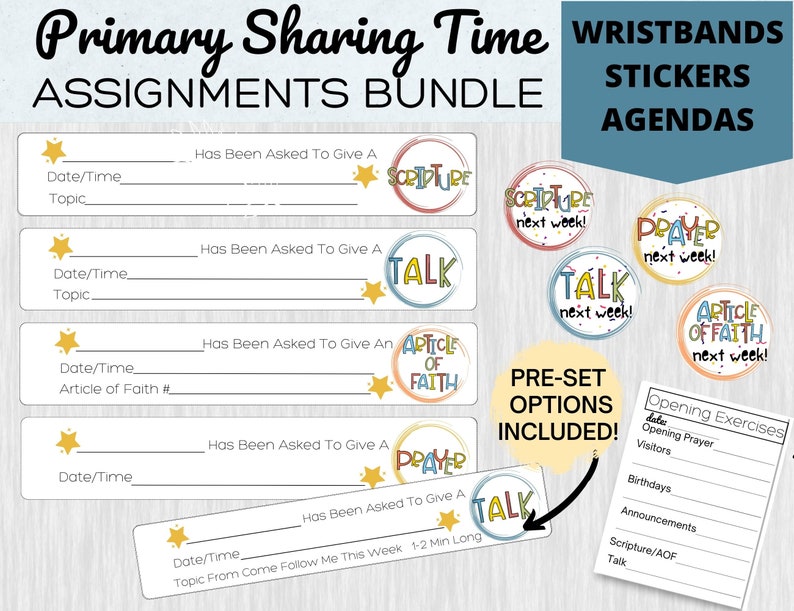 Primary Sharing Time Assignment Bracelets Stickers and - Etsy