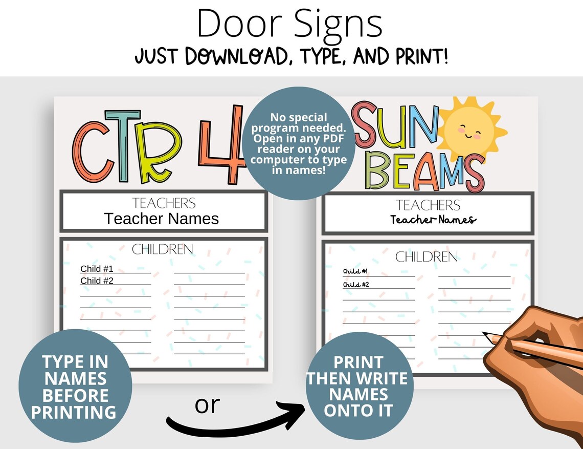 Primary Door and Chair Signs-editable PRINTABLES - Etsy