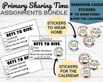Primary Sharing Time Bundle Talk Assignment Wristbands Badges Stickers ...