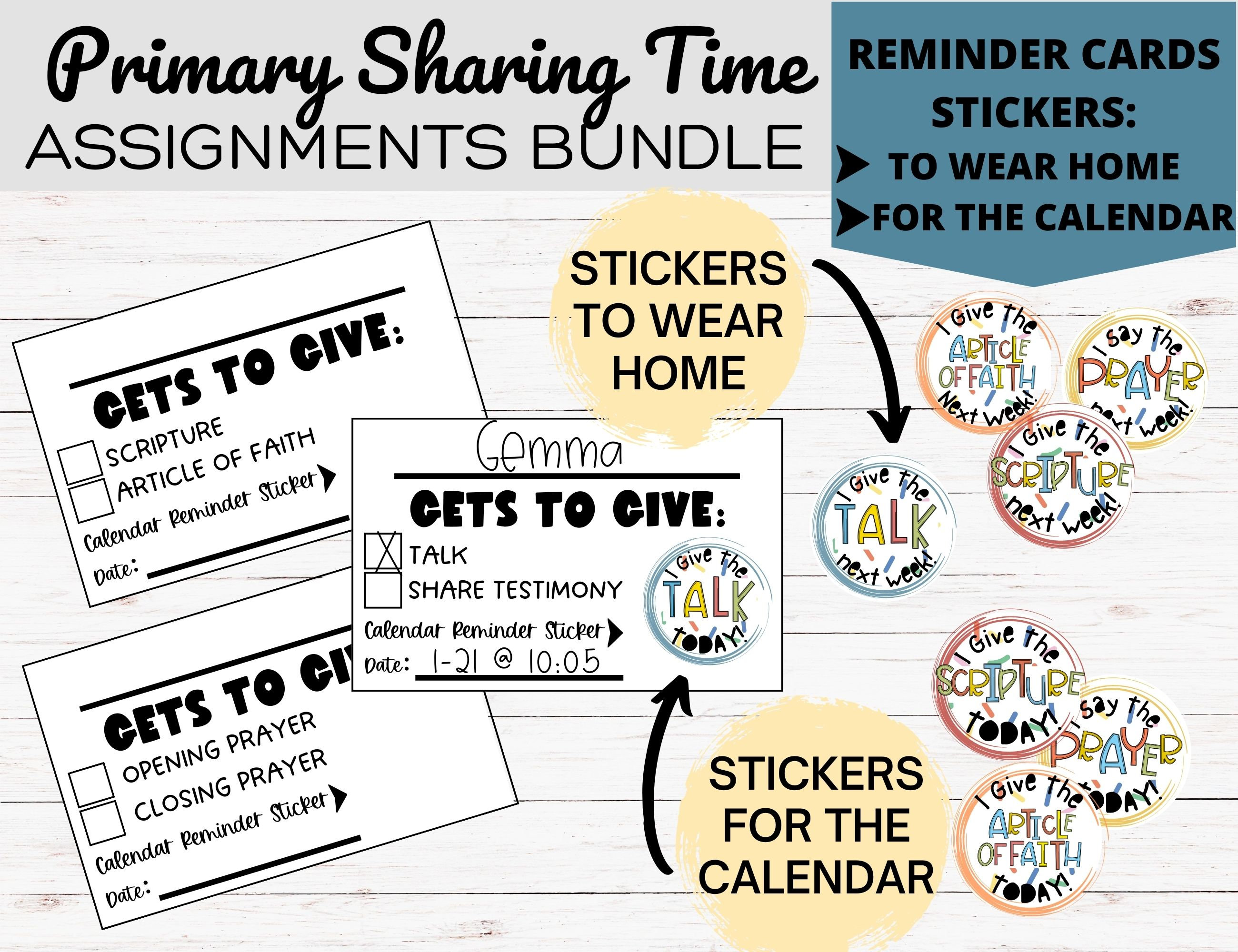 Primary Sharing Time Assignment Handout & Stickers - Etsy