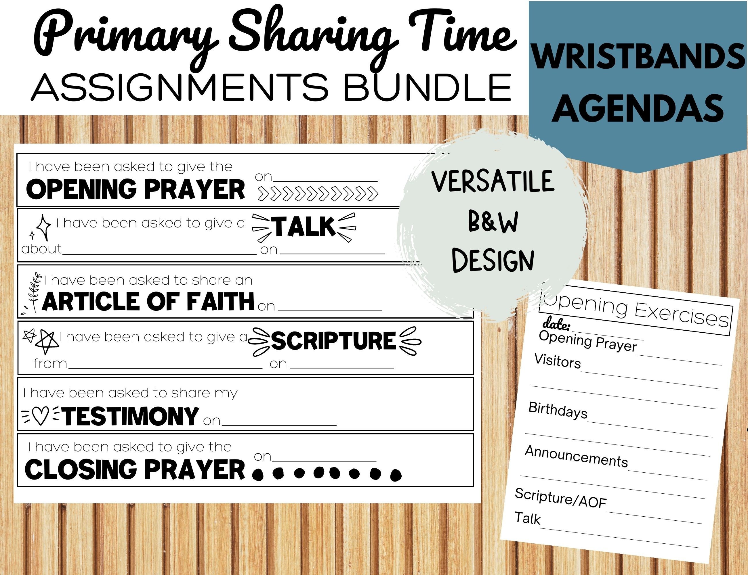 Primary Sharing Time Assignment Wristbands & Agendas - Etsy