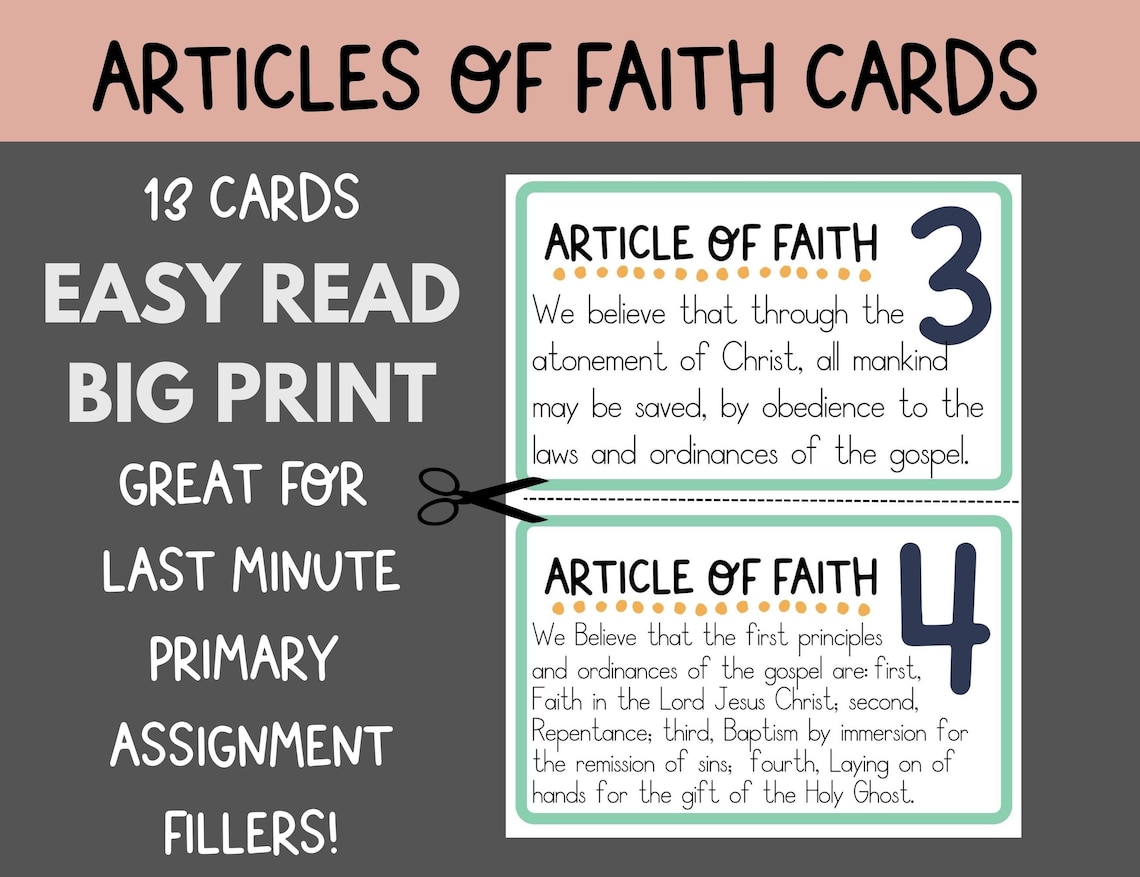 Articles of Faith Bundle-fillable PRINTABLE - Etsy