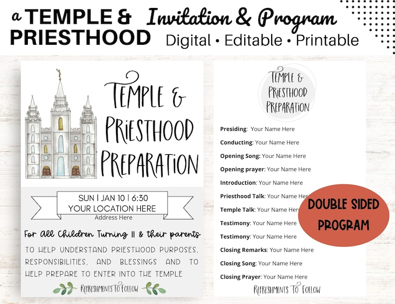 Temple and Priesthood Preview Invitation and Program L Digital Editable ...