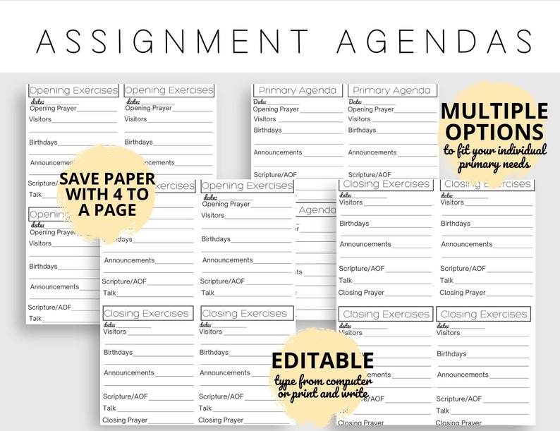 Primary Sharing Time Assignment Bracelets, Stickers, and Agendas BUNDLE ...