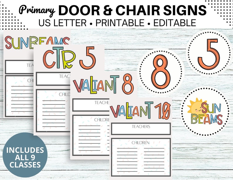 Primary Door and Chair Signs-editable PRINTABLES - Etsy