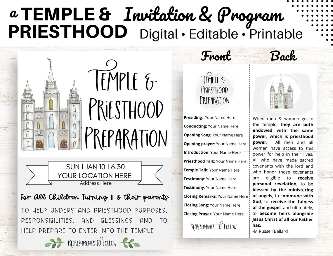 Temple and Priesthood Preview Invitation and Program L Digital - Etsy