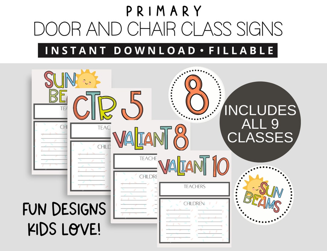 Primary Door and Chair Signs-editable PRINTABLES - Etsy