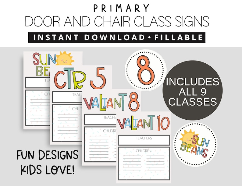 Primary Door and Chair Signs-editable PRINTABLES - Etsy